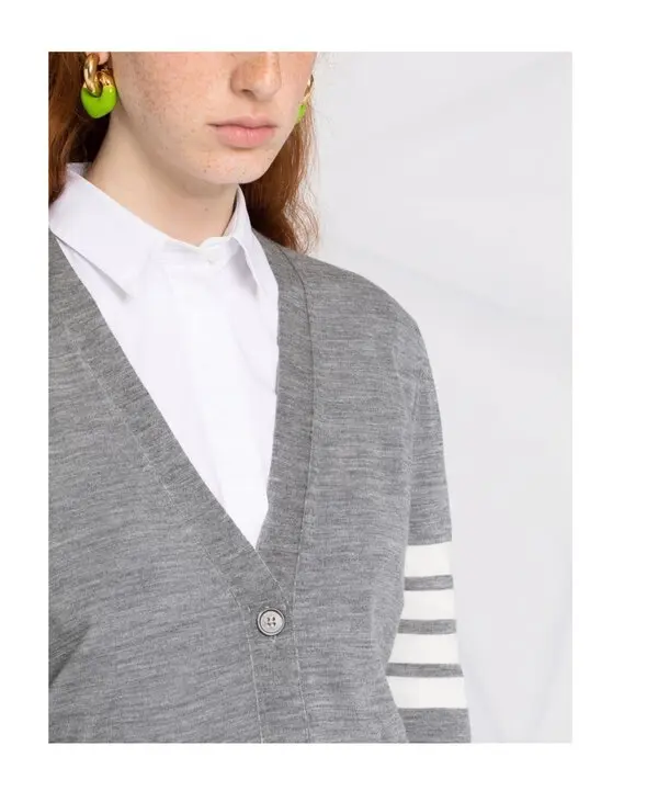 Thom Browne 4-bar V-neck Cardigan - Light Gray