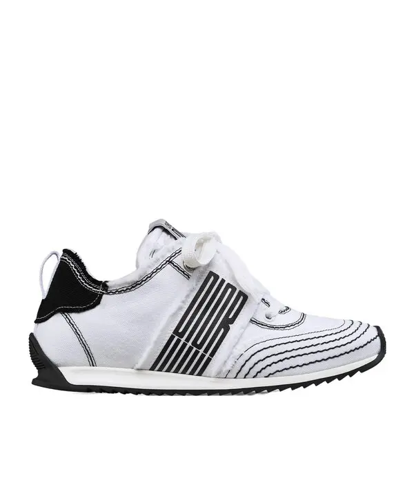 Dior Round Toe Lace Up Sneakers With Fringe Detailing - White