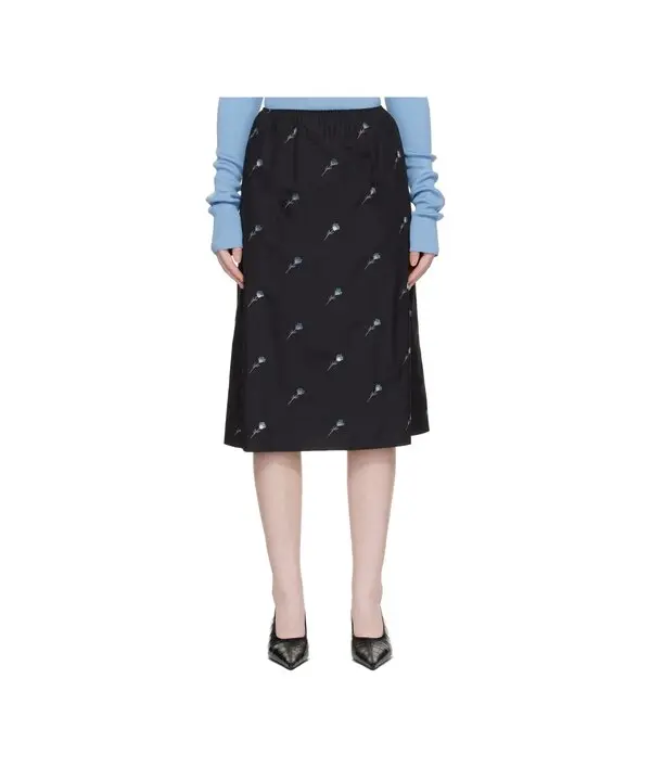 RIER Floral Patterned Midi Skirt - Black