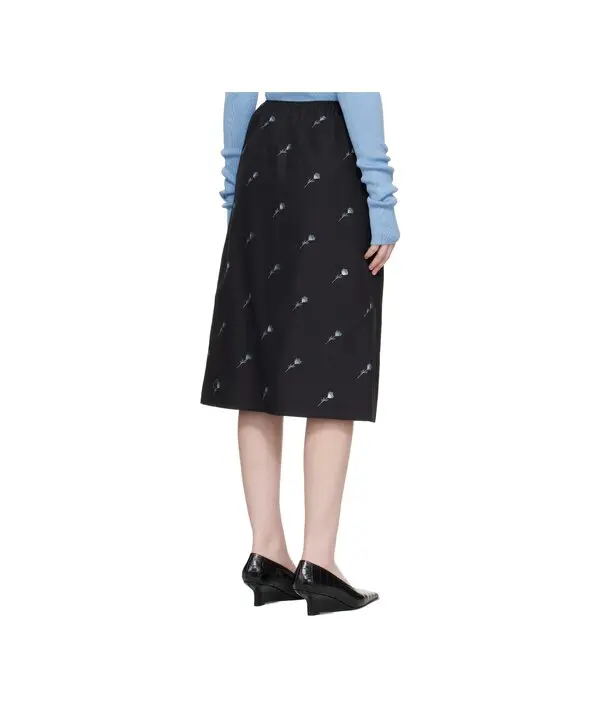 RIER Floral Patterned Midi Skirt - Black