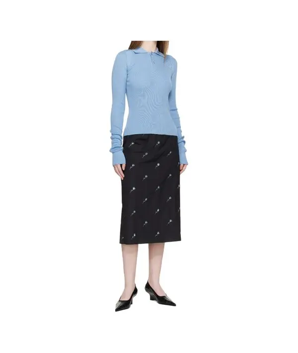 RIER Floral Patterned Midi Skirt - Black