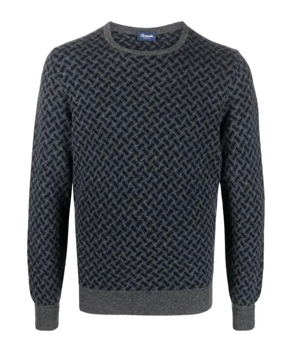 DRUMOHR Patterned Jacquard Cashmere Jumper - Grey Blue