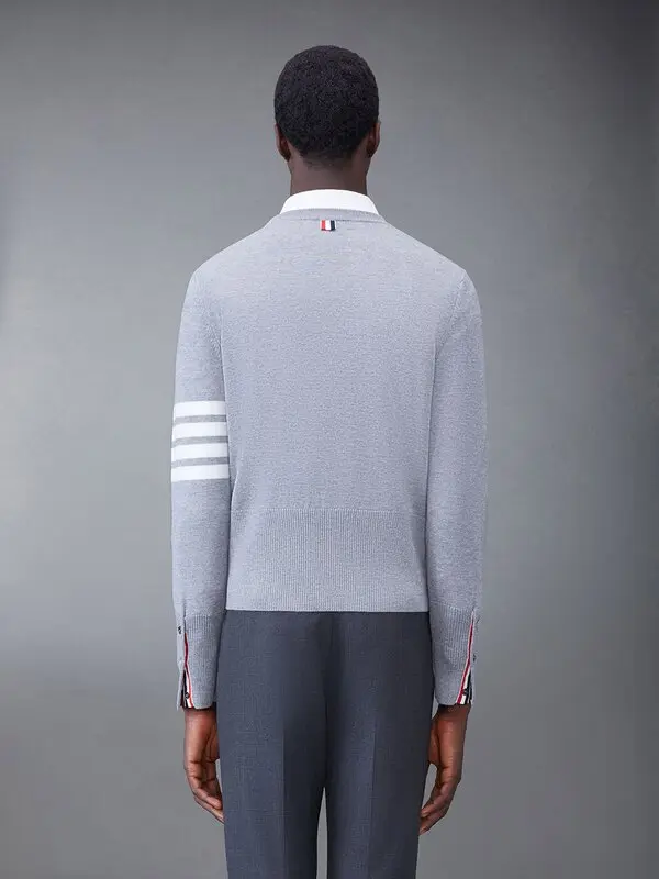 Thom Browne 4-bar Stripe Crewneck Jumper With Dachshund Detail - Light Gray