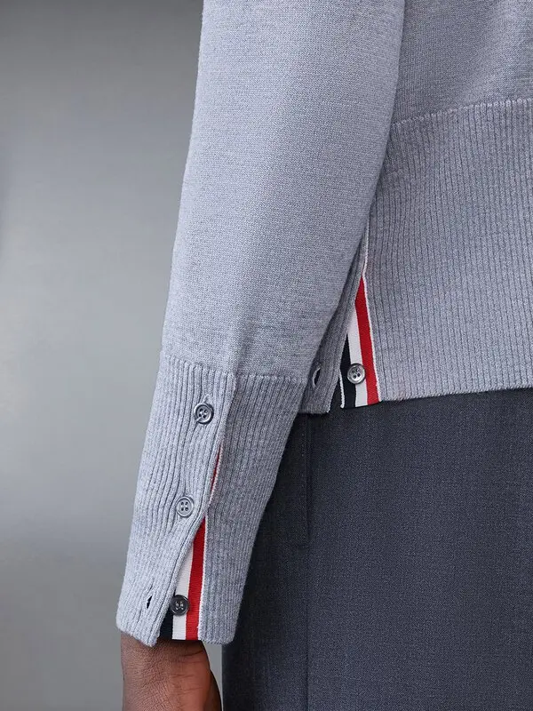 Thom Browne 4-bar Stripe Crewneck Jumper With Dachshund Detail - Light Gray