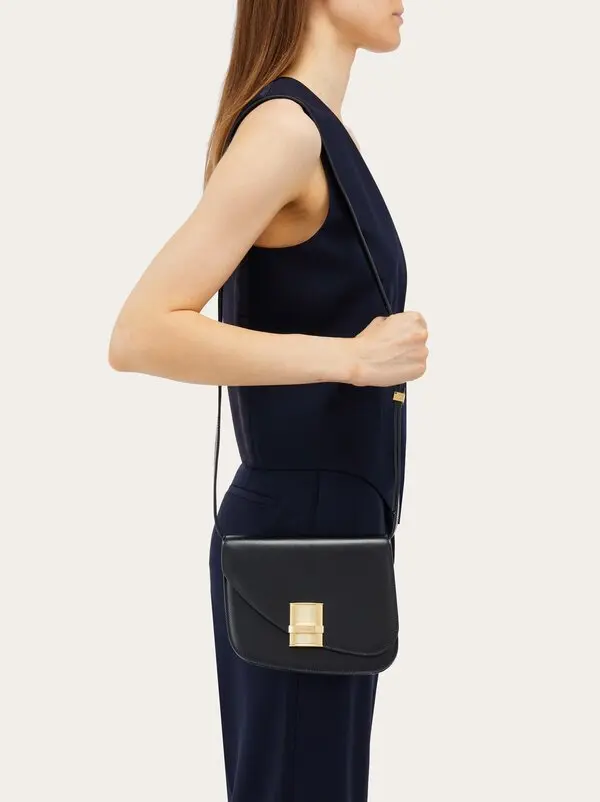 FERRAGAMO Gancio Flip Shoulder Bag - Black