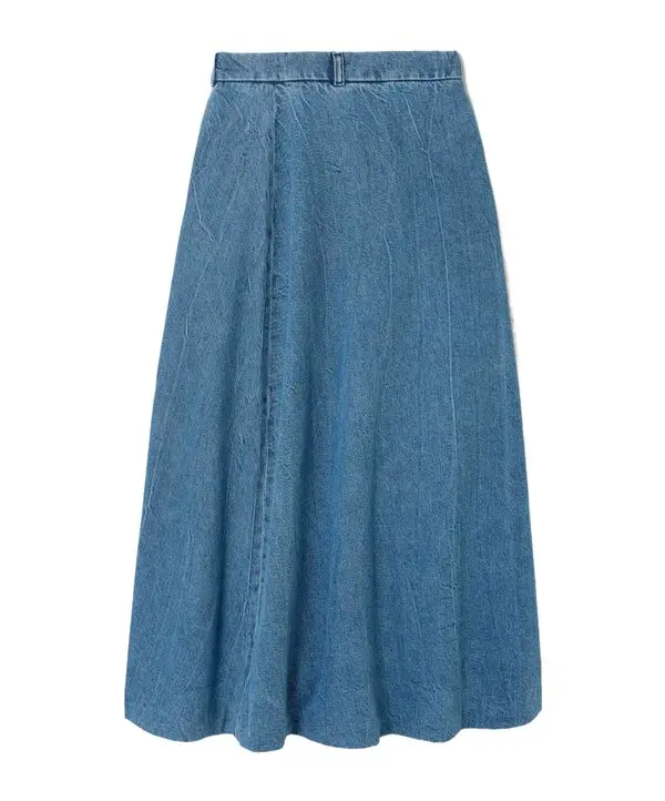 RÓHE Denim Midi Skirt - Mid Denim