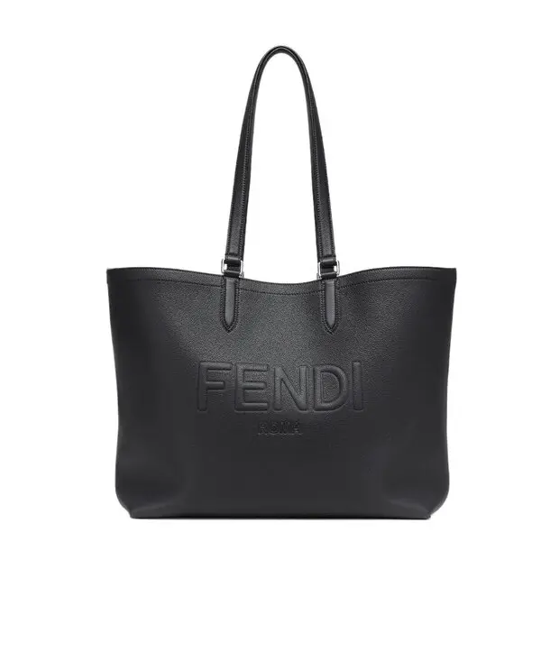 Fendi Roma Logo Embossed Shopper Bag - Black