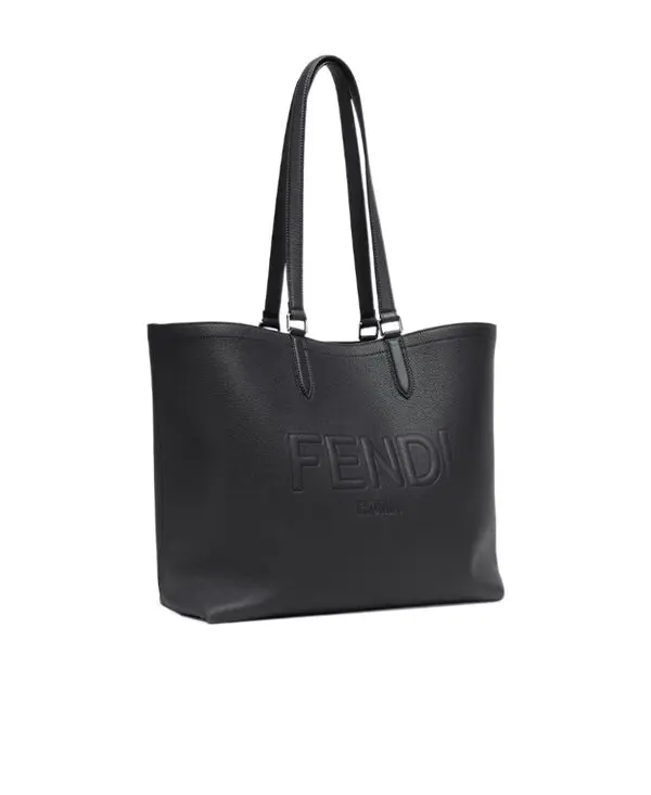 Fendi Roma Logo Embossed Shopper Bag - Black