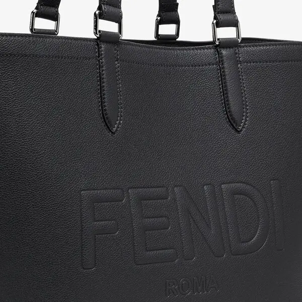 Fendi Roma Logo Embossed Shopper Bag - Black