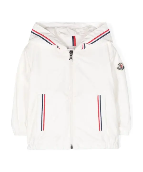 Moncler Granduc Hooded Jacket With Tricolor Trim - White