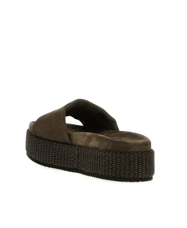 Brunello Cucinelli Suede Flatform Slides