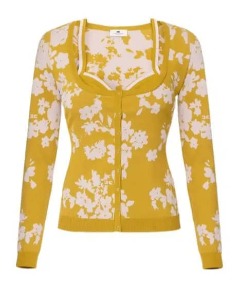 Elisabetta Franchi Floral Jacquard Cardigan - Curry/quartz