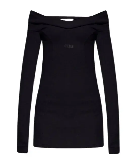Gcds Off-the-shoulder Long Sleeve Dress With Logo Print