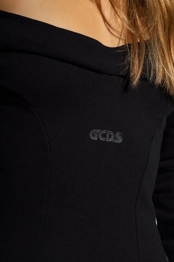 Gcds Off-the-shoulder Long Sleeve Dress With Logo Print