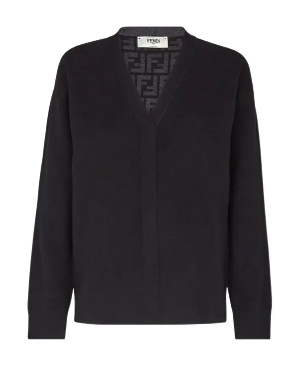 Fendi Long Sleeved V-neck Cardigan - Black