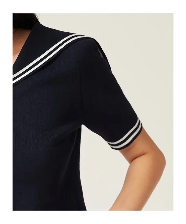 Miu Miu Cotton Sailor Collar Cropped Sweater