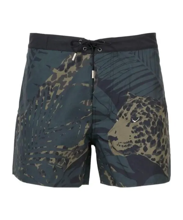 Saint Laurent Leopard Nocturne Swim Shorts - Black