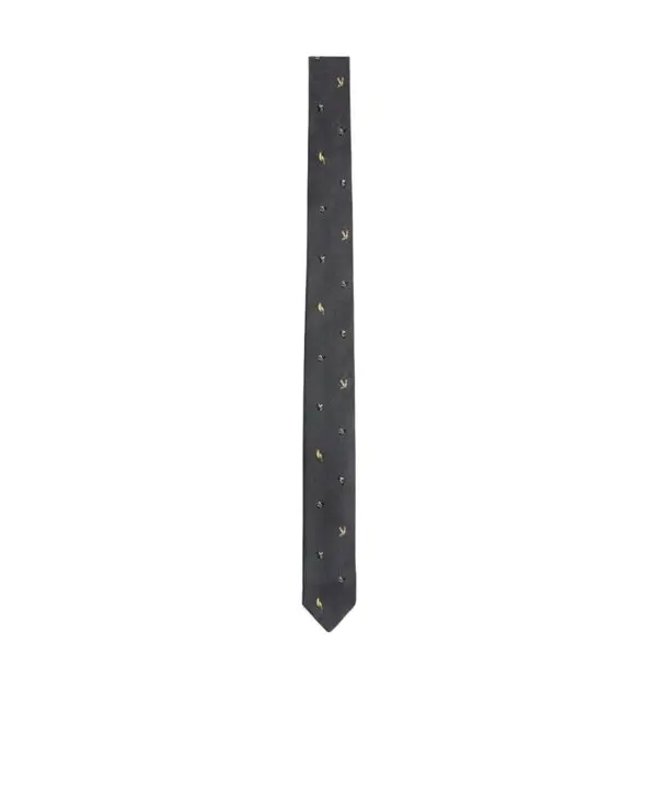Thom Browne Embroidered Silk Neck Tie - Grey