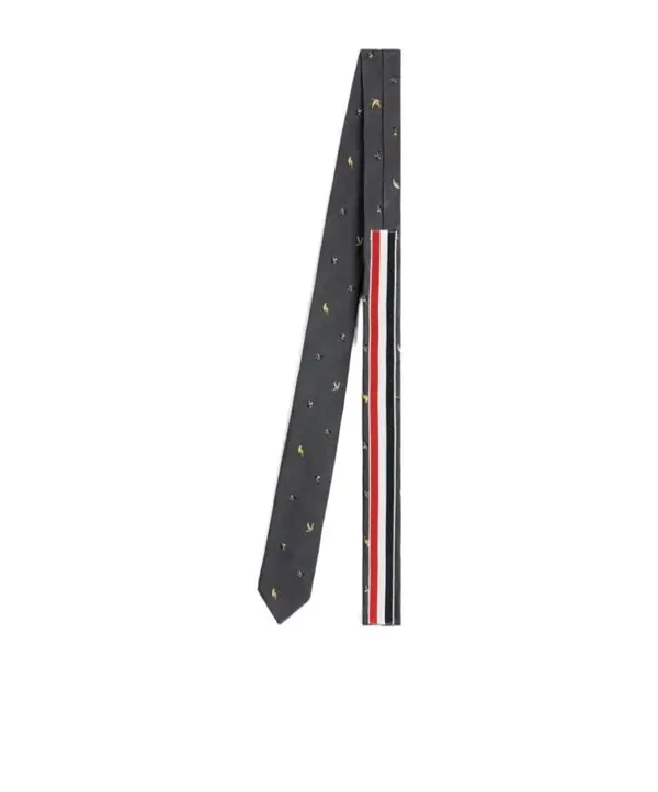 Thom Browne Embroidered Silk Neck Tie - Grey