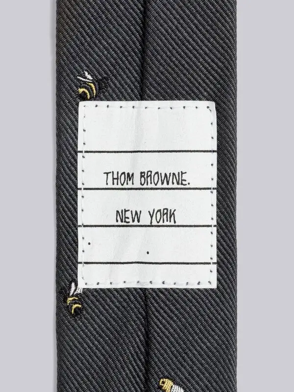 Thom Browne Embroidered Silk Neck Tie - Grey