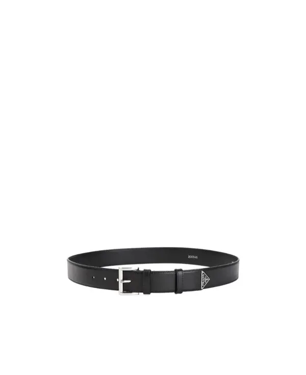 Prada Enamel Triangle Logo Leather Belt - Black