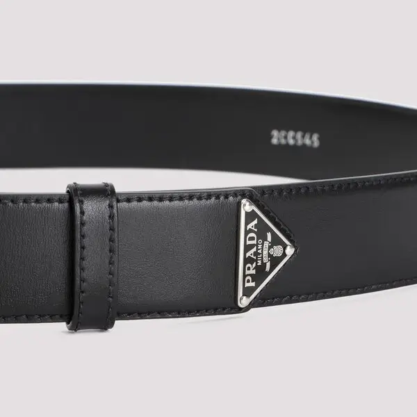 Prada Enamel Triangle Logo Leather Belt - Black