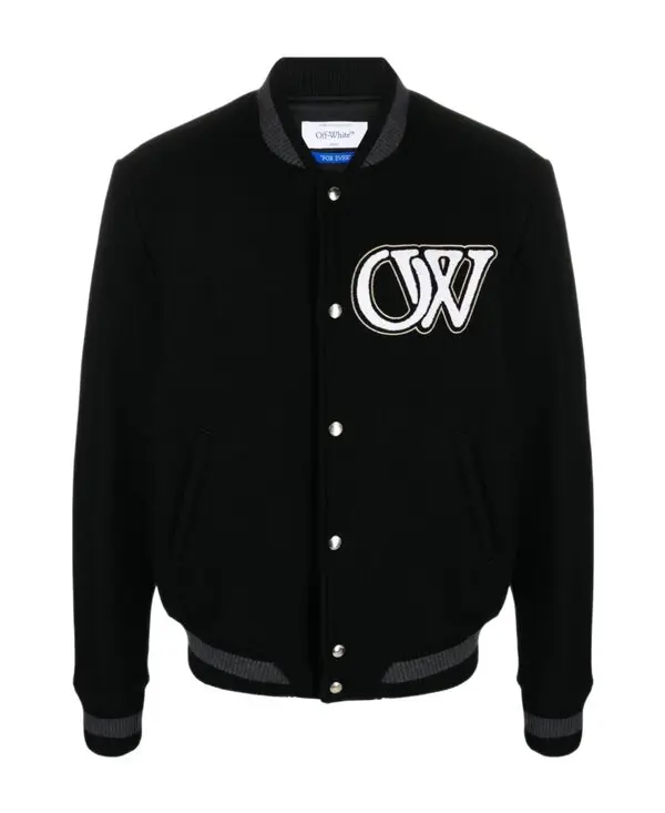 Off-White Bomber Jacket With Back Embroidery - Black