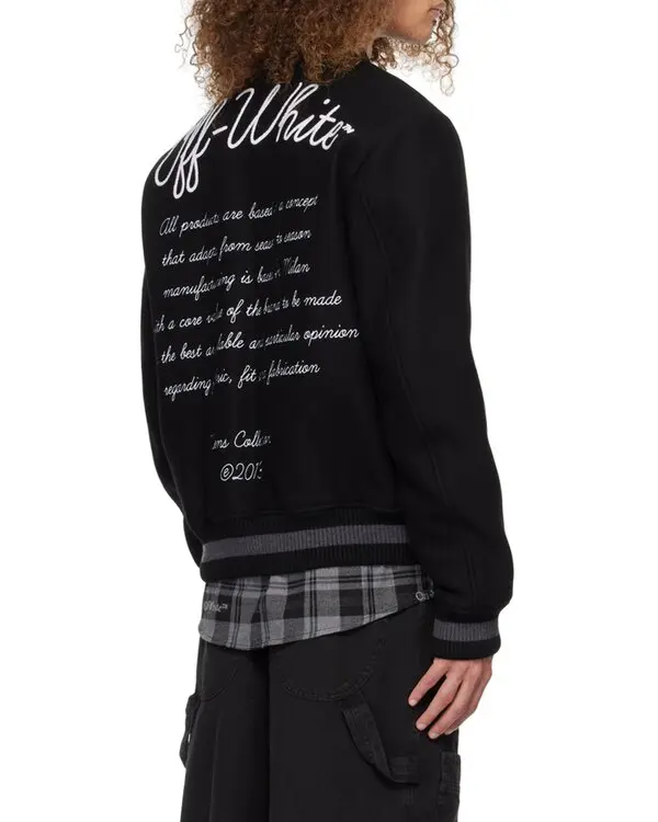 Off-White Bomber Jacket With Back Embroidery - Black