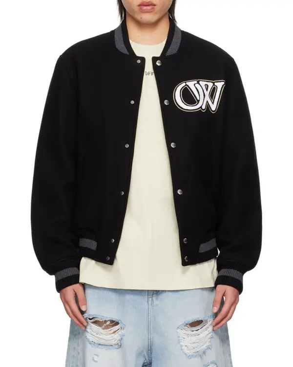 Off-White Bomber Jacket With Back Embroidery - Black
