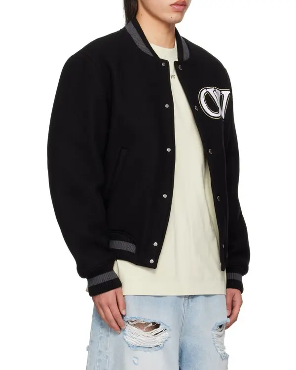 Off-White Bomber Jacket With Back Embroidery - Black