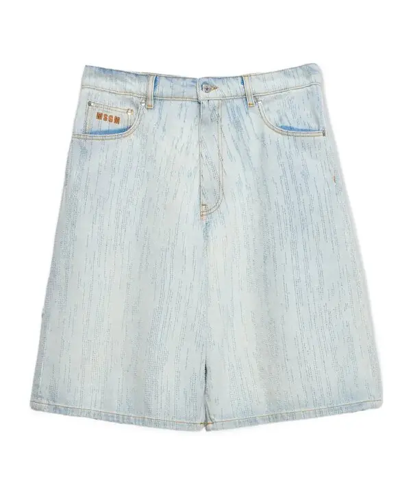 MSGM Logo Patch Distressed Denim Bermuda Shorts - Light-colored