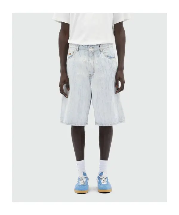 MSGM Logo Patch Distressed Denim Bermuda Shorts - Light-colored