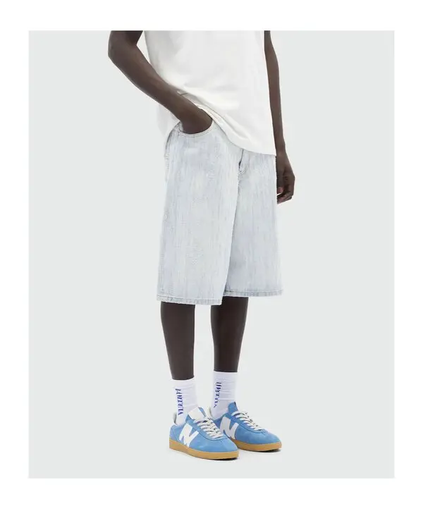 MSGM Logo Patch Distressed Denim Bermuda Shorts - Light-colored