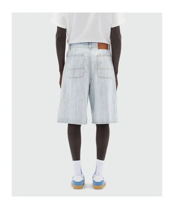 MSGM Logo Patch Distressed Denim Bermuda Shorts - Light-colored