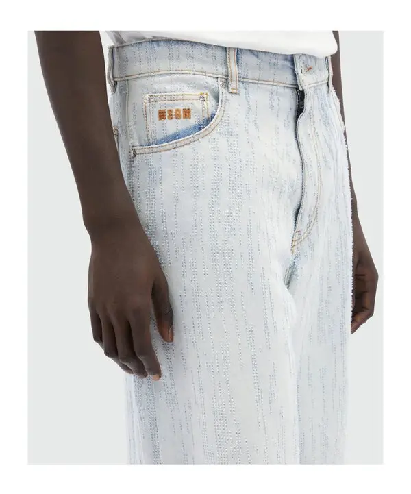 MSGM Logo Patch Distressed Denim Bermuda Shorts - Light-colored