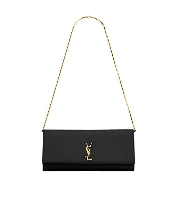 Saint Laurent Kate Foldover Top Clutch Bag With Chain Strap - Black