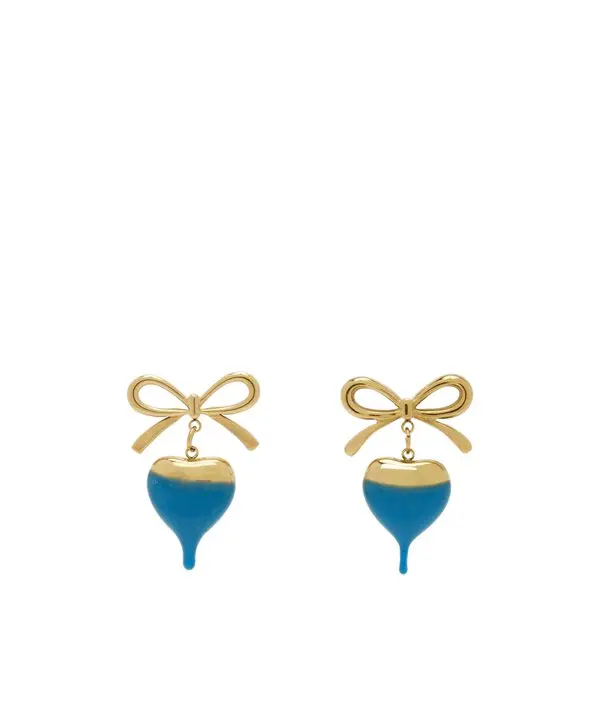 Ottolinger Dipped Bow Heart Earrings - Gold/royal Blue
