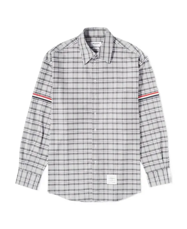 Thom Browne Prince Of Wales Check Twill Armband Oversized Shirt - Medium Gray