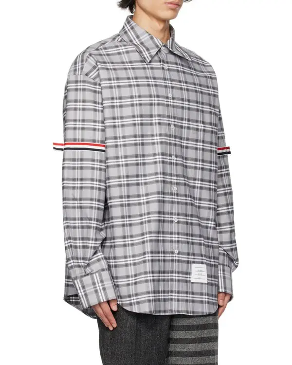 Thom Browne Prince Of Wales Check Twill Armband Oversized Shirt - Medium Gray