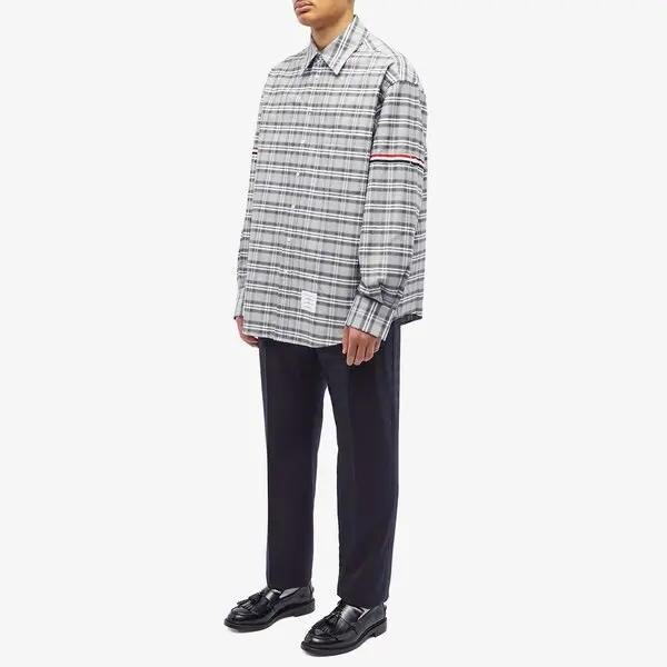 Thom Browne Prince Of Wales Check Twill Armband Oversized Shirt - Medium Gray