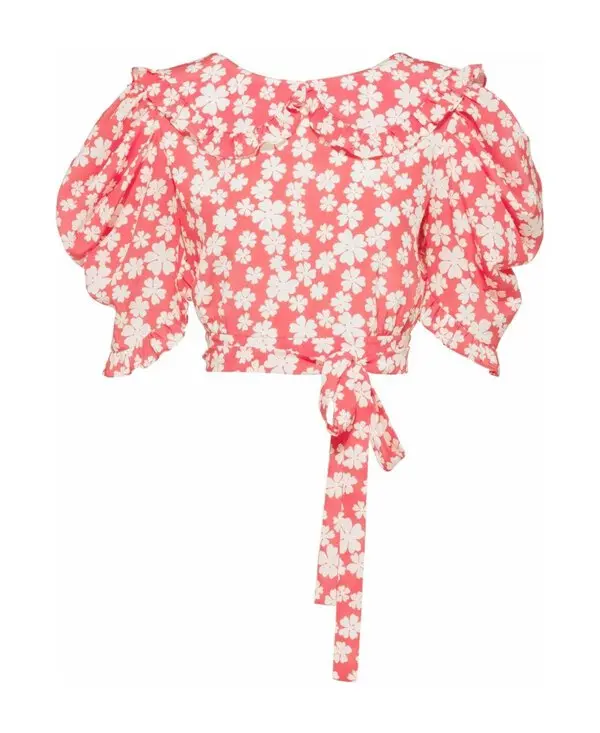 Miu Miu Cropped Floral Print Blouse With Ruffle Detail - Pink