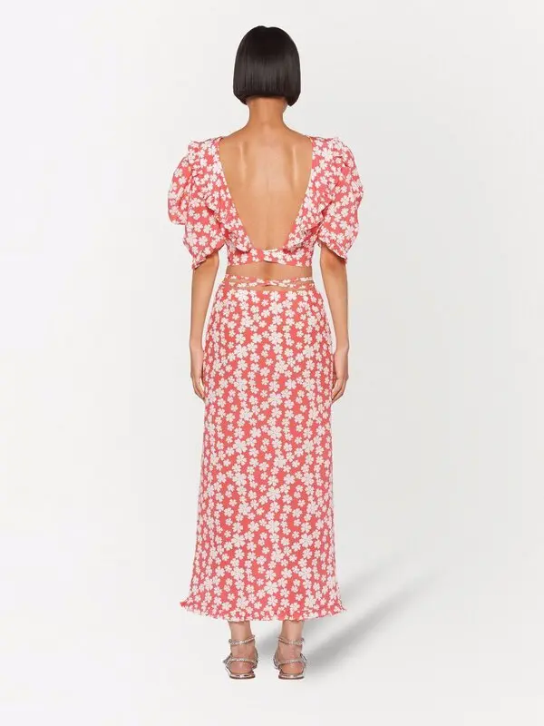 Miu Miu Cropped Floral Print Blouse With Ruffle Detail