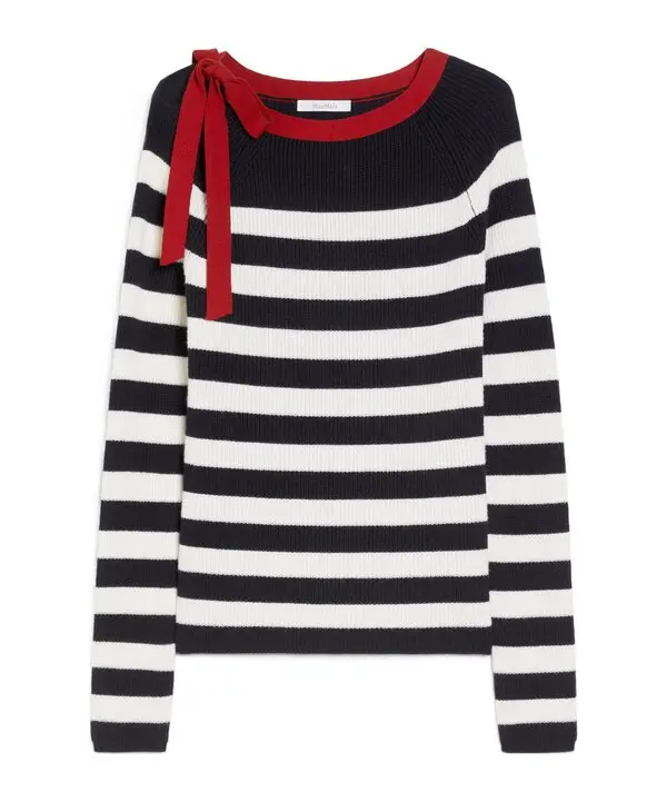 Max Mara Striped Wool Jumper With Bow Detail - White Blue