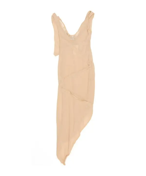 Attico Asymmetric Beaded Deep V-neck Maxi Dress