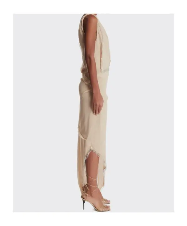 Attico Asymmetric Beaded Deep V-neck Maxi Dress