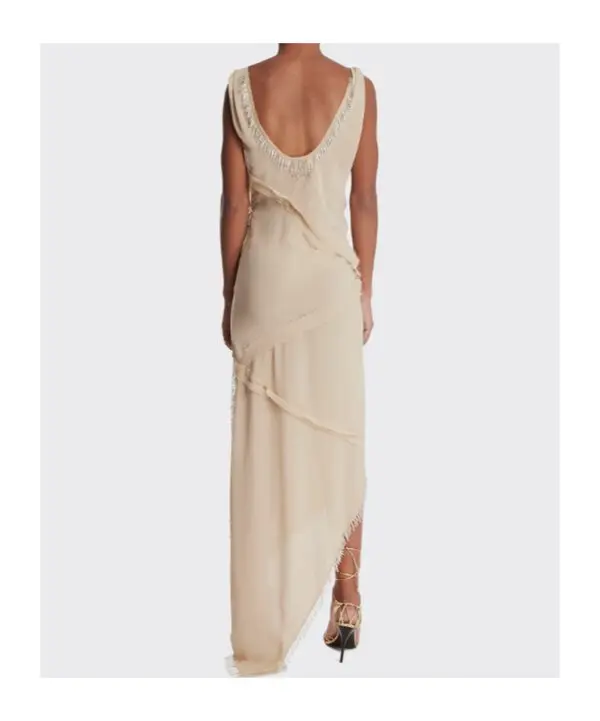 Attico Asymmetric Beaded Deep V-neck Maxi Dress