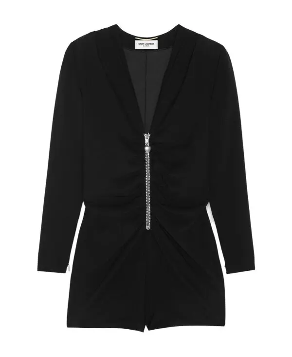 Saint Laurent Embellished Ruched Dress - Black