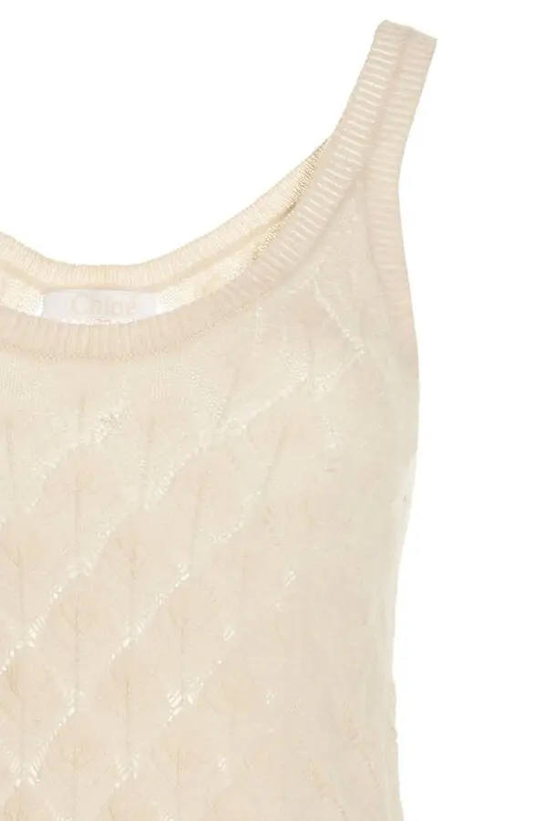 Chloé Shell Stitch Recycled Cashmere Knitted Dress - White