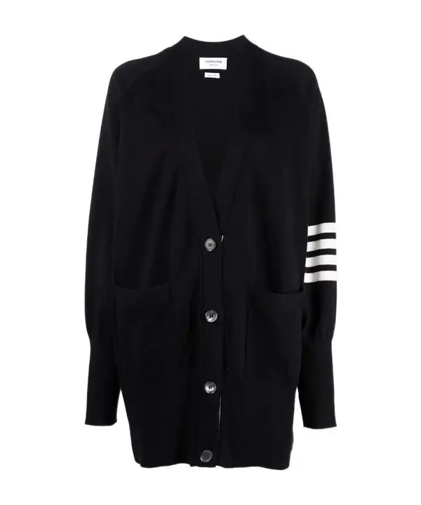 Thom Browne Four-bar Long Sleeve Knit Cardigan - Navy Blue
