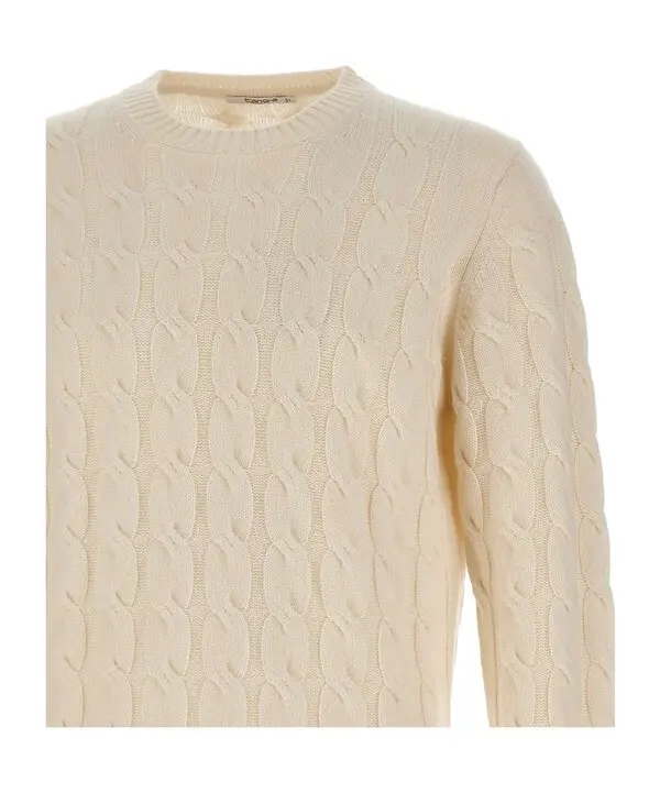 KANGRA Cable Knit Crew Neck Sweater - Nude